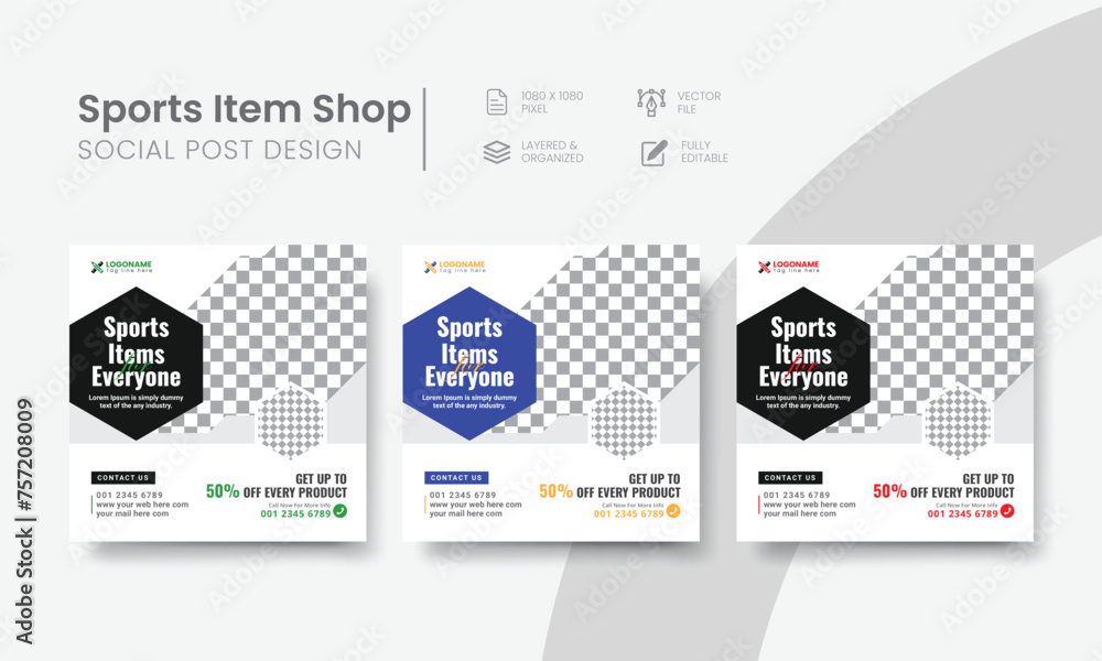 Sports item shop social media post template for web banner & internet ...