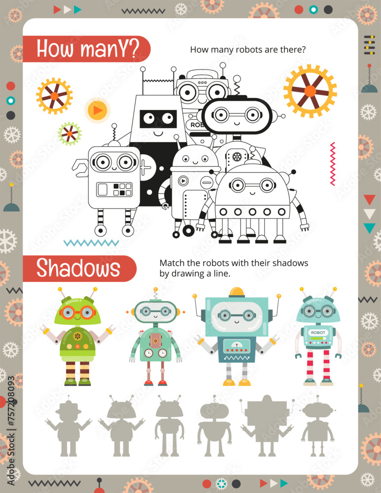 Activity Pages for Kids. Printable worksheet with Robots Activities ...