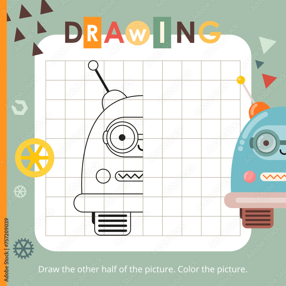 Cute Robots activities for kids. Finish the picture – Robot. Logic ...