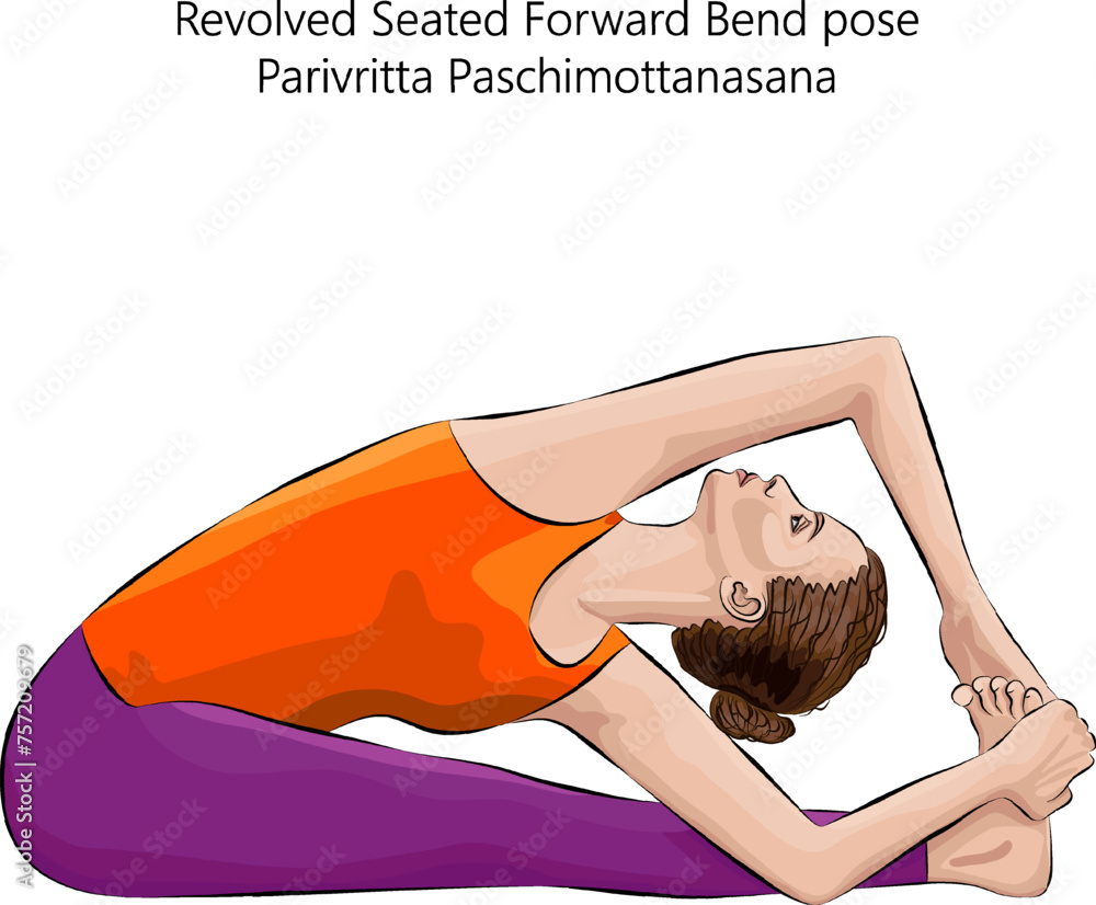 Young woman doing yoga Parivritta Paschimottanasana. Revolved Seated ...