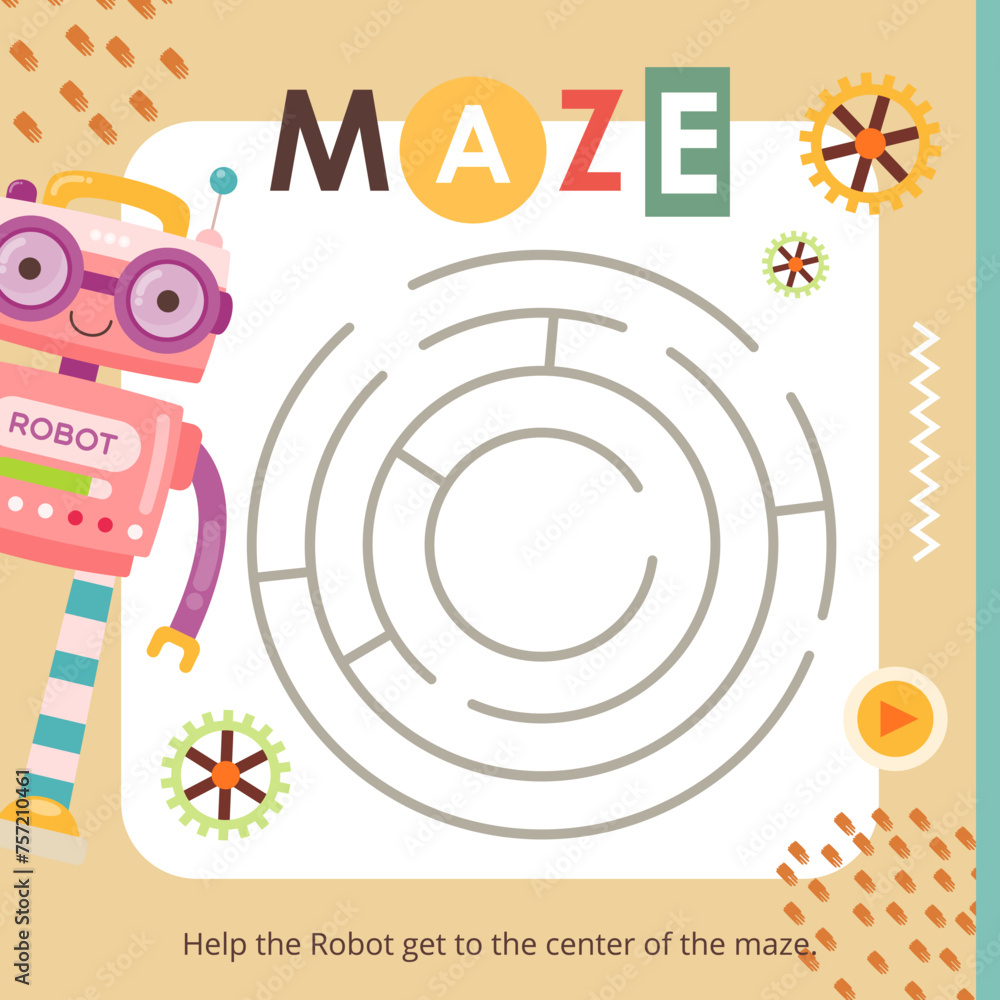 Cute Robots Maze game for children. Help Robot find correct path ...
