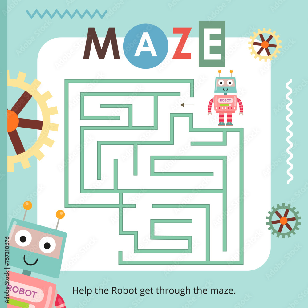 Cute Robots Maze game for children. Help Robot find correct path ...