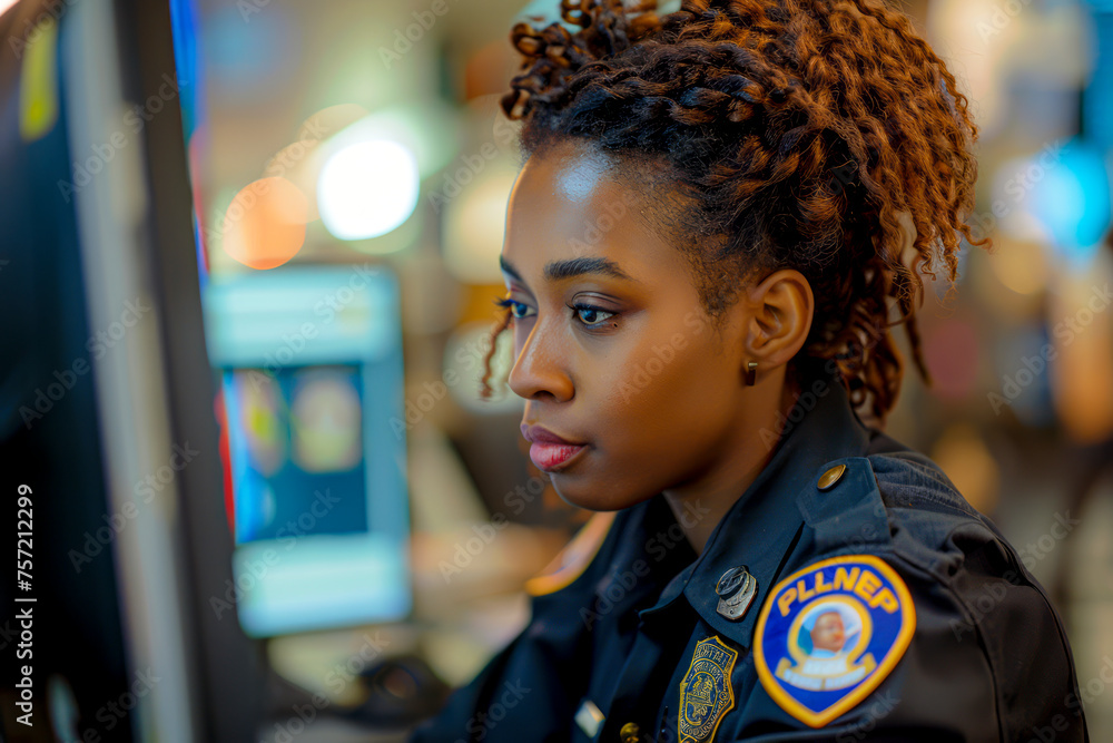 Professional Black Female Police Officer Working at Police Station ...