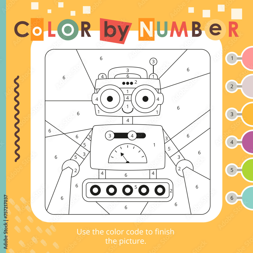 Color by numbers – cute robot. Activities for kids. Logic games for ...