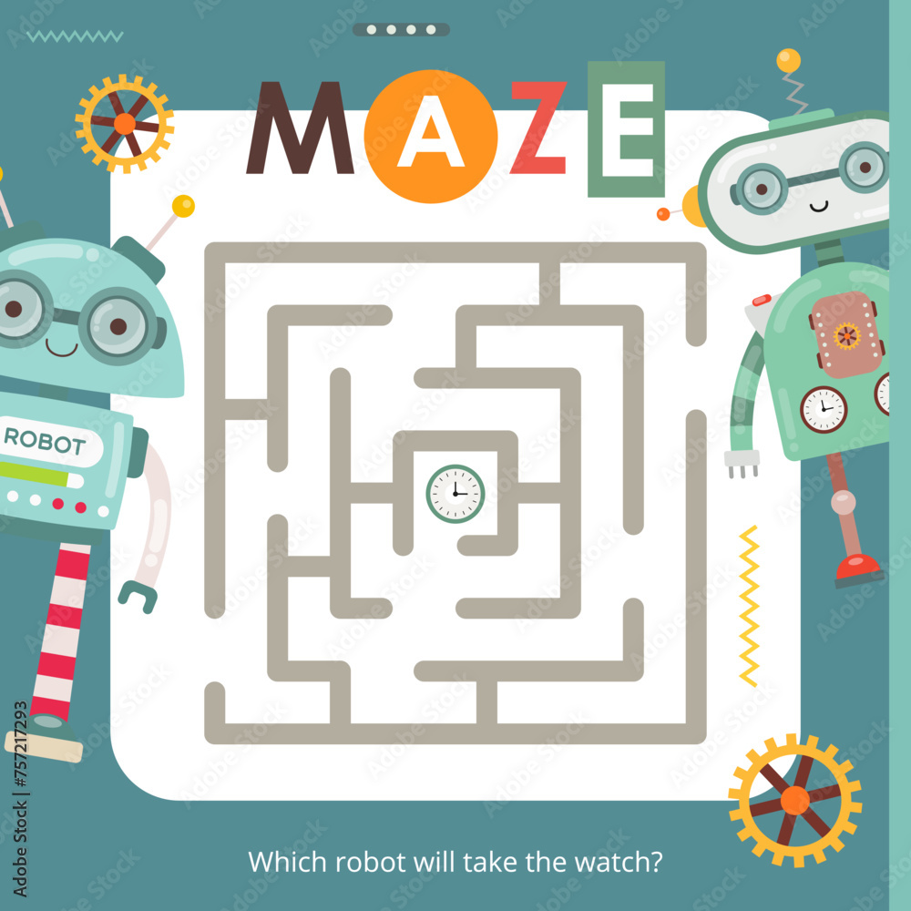 Cute Robots Maze game for children. Help Robot find correct path ...