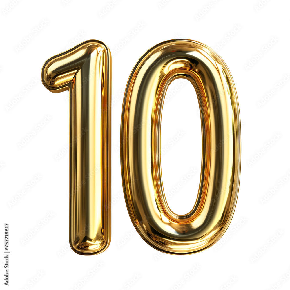 Gold number 10 on a transparent background 3d Stock Illustration ...