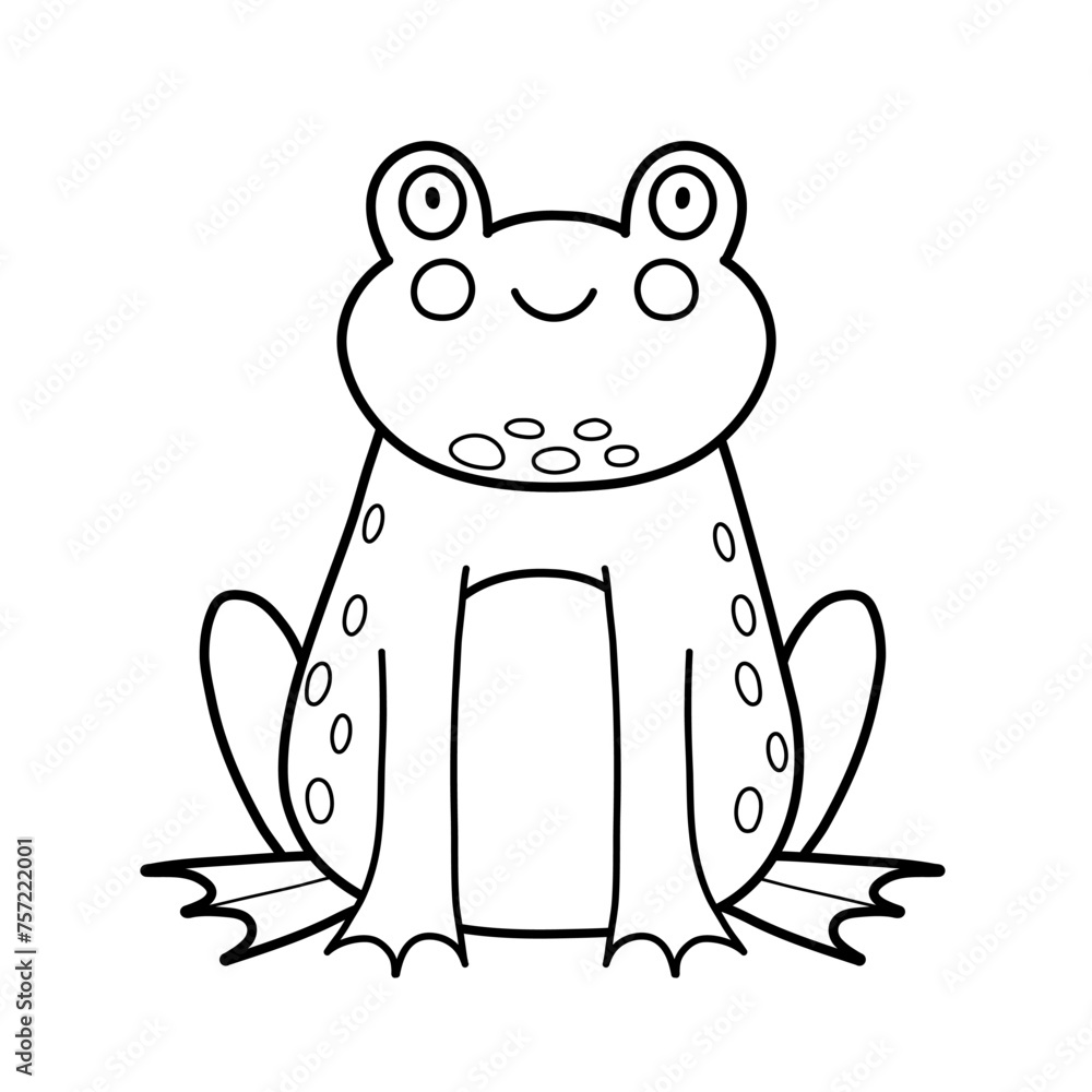 Cute black and white frog in cartoon style. Smiling toad isolated in ...