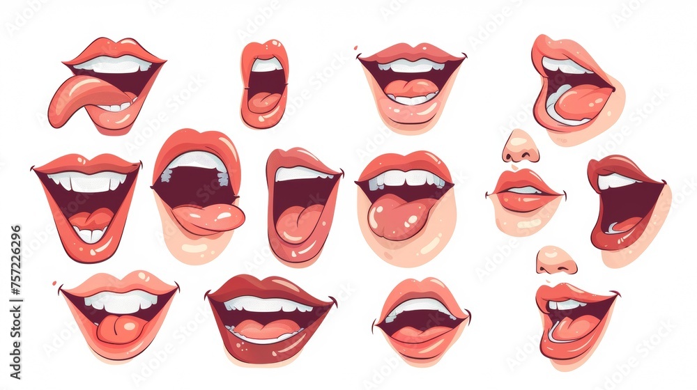 The mouth animation kit for a young female character is a cartoon ...