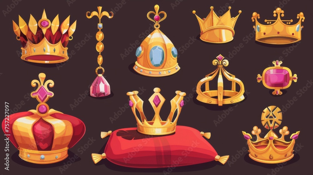 ภาพประกอบสต็อก Game ui icons of golden treasure and ancient kingdom ...