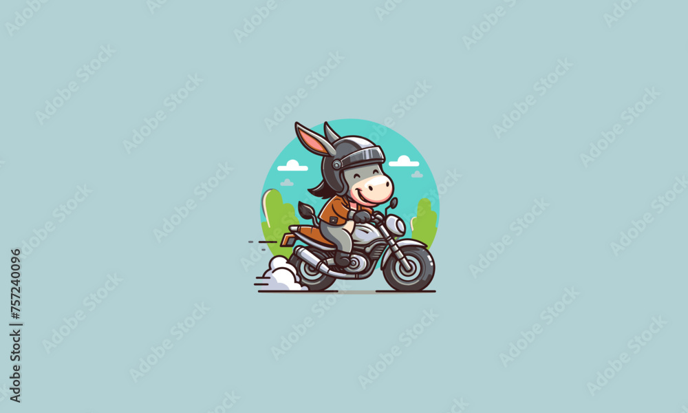 donkey riding motorcycle on the road vector flat design Stock Vector ...