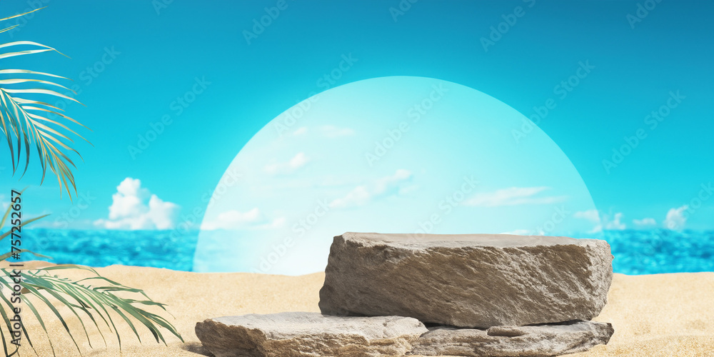 Bright summer background with podium for subject photos. Background ...