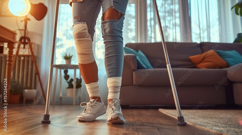 Woman with broken leg in cast makes good progress and walks with ...