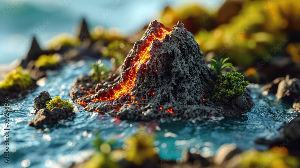 miniature mini plastic volcano mountain with toy vibes in isometric ...