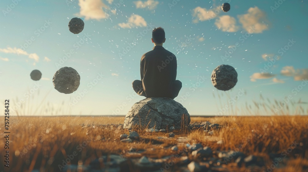 Telekinetic Powers Objects levitating around a person demonstrating the ...