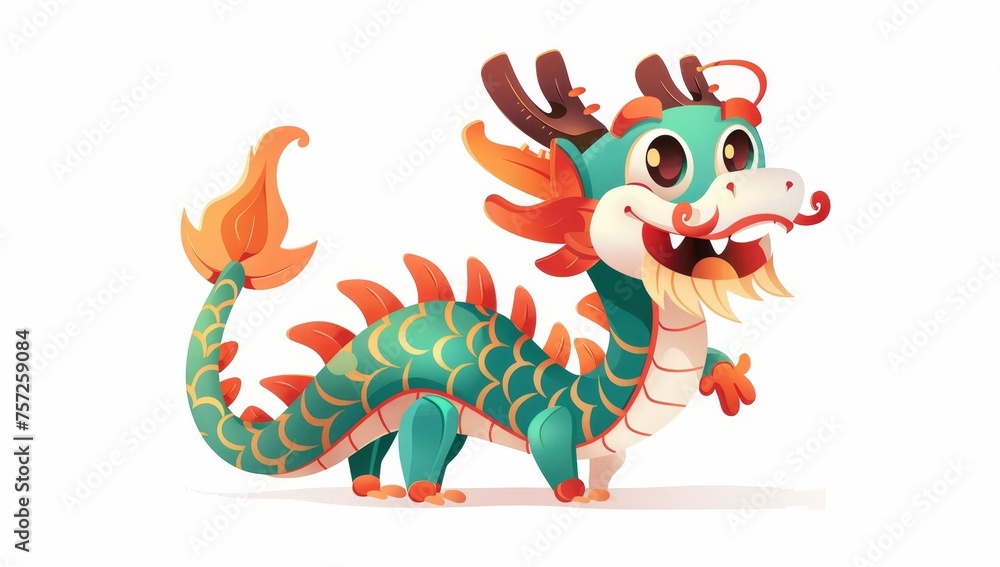 Cute Chinese dragon, simple flat illustration style, cartoon character ...