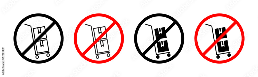Vektorová grafika „Hand Truck Usage Prohibition Vector Illustration Set ...
