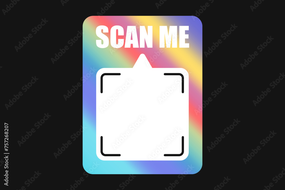 Neon bright vector QR code frame, scan me phone tag template. Qr code ...