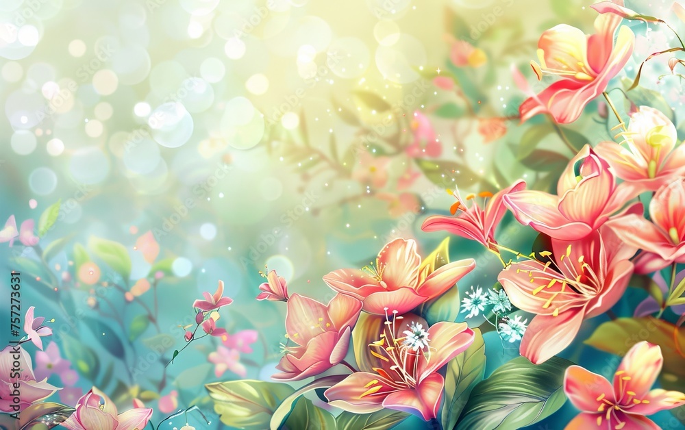 A vibrant depiction of spring with blossoming flowers symbolizing ...