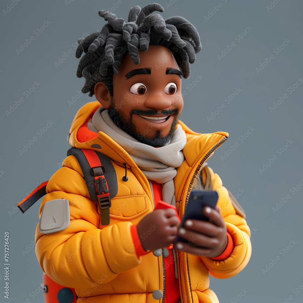 Black man, 3D and illustration for animation on backdrop. Character or ...