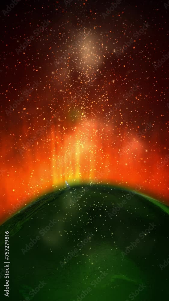 Vertical Green Planet on fire Particle Background 4K Loop features a ...