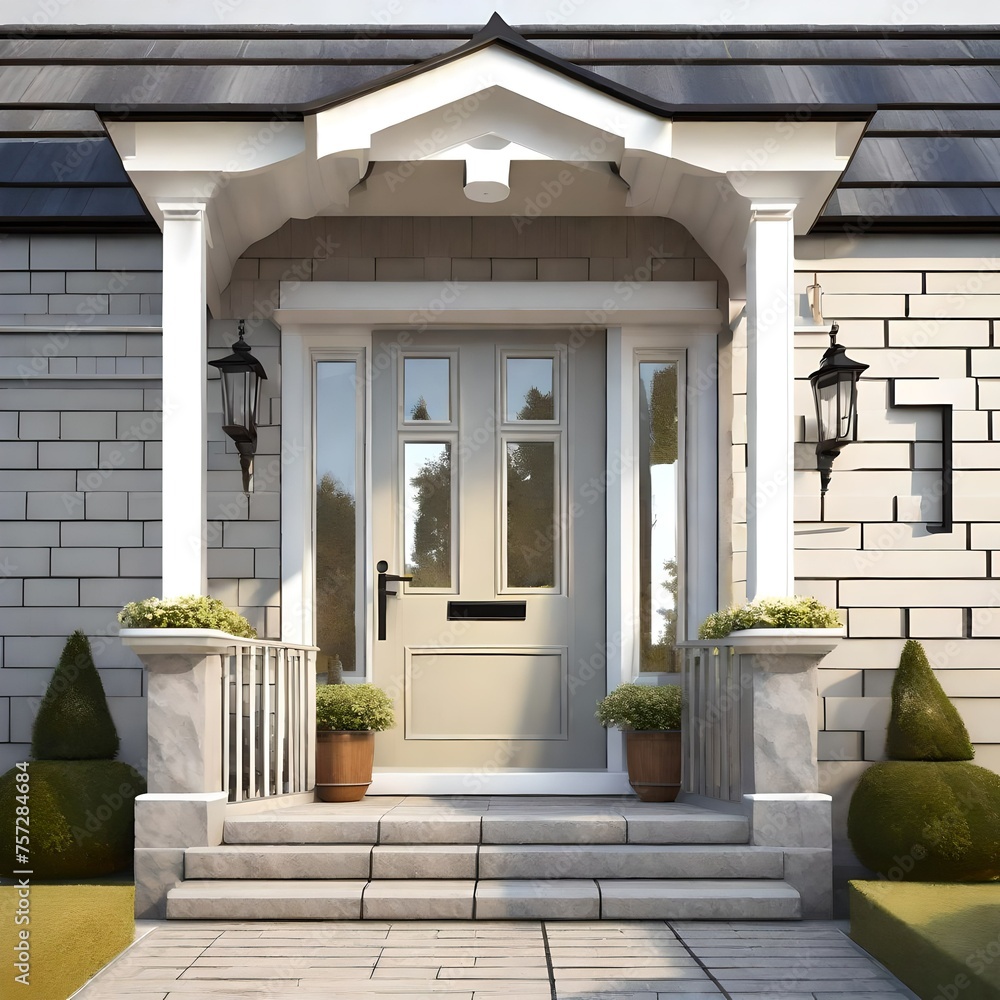 Main entrance door in house,wooden front door with gabled porch and ...