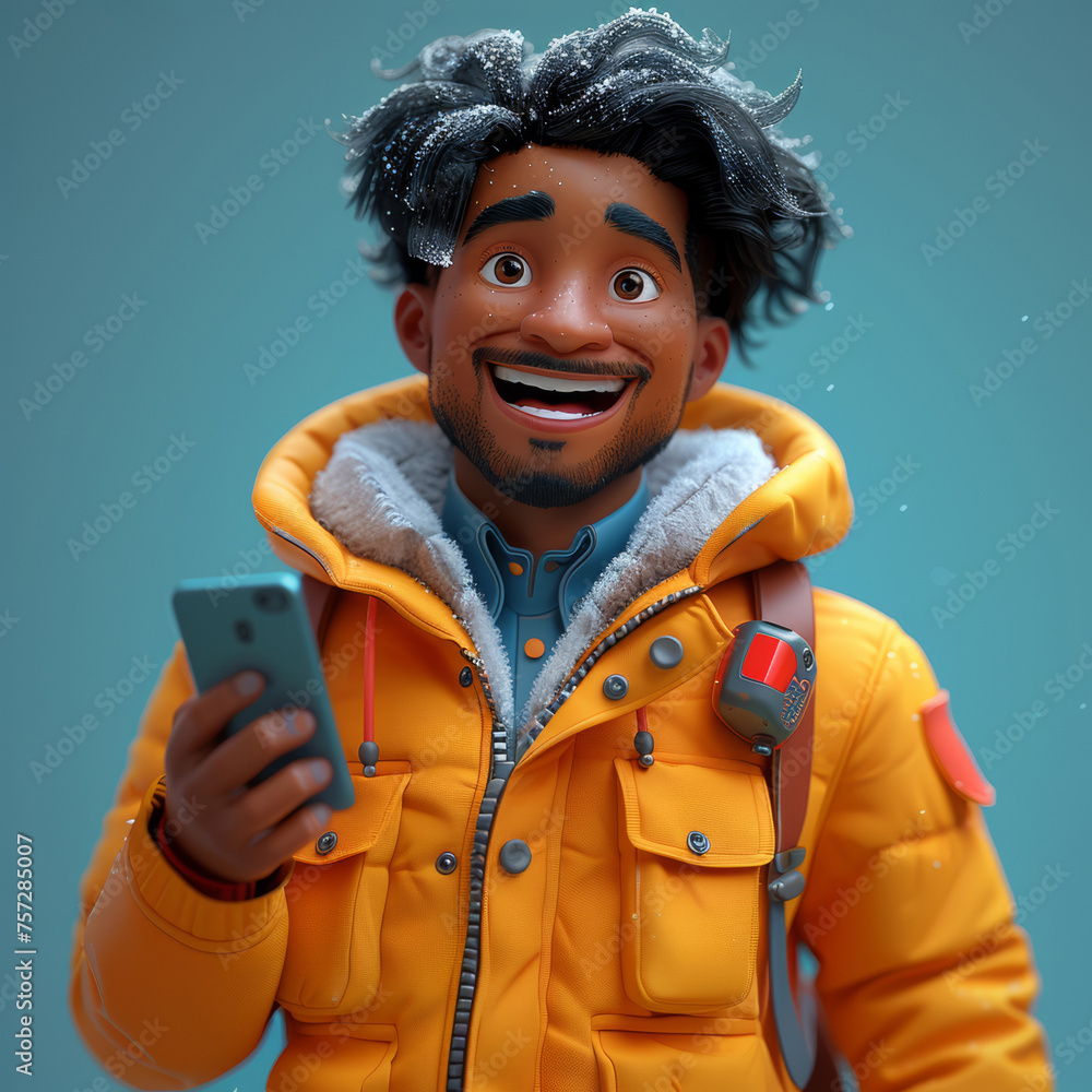 Black man, 3D and illustration for animation on backdrop. Character or ...