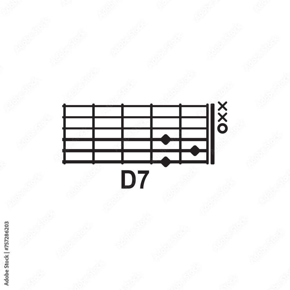 D7 guitar chord icon. Basic guitar chord vector illustration symbol ...
