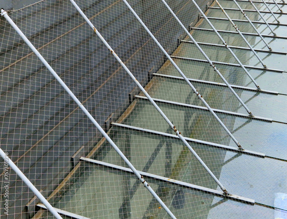 pond sluice, water reservoirs with regulation and concrete dam shaft ...