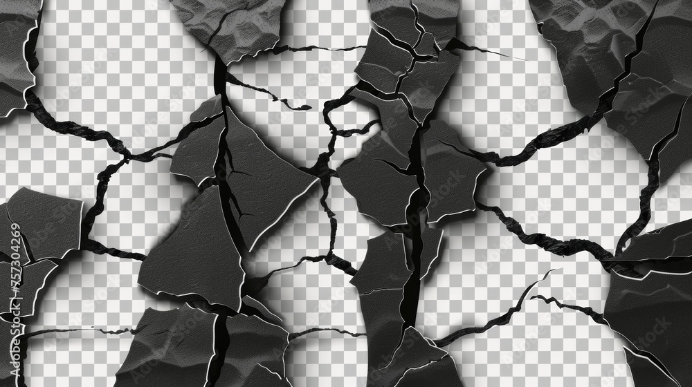 Earthquake ground cracks, rips on the surface isolated on transparent ...