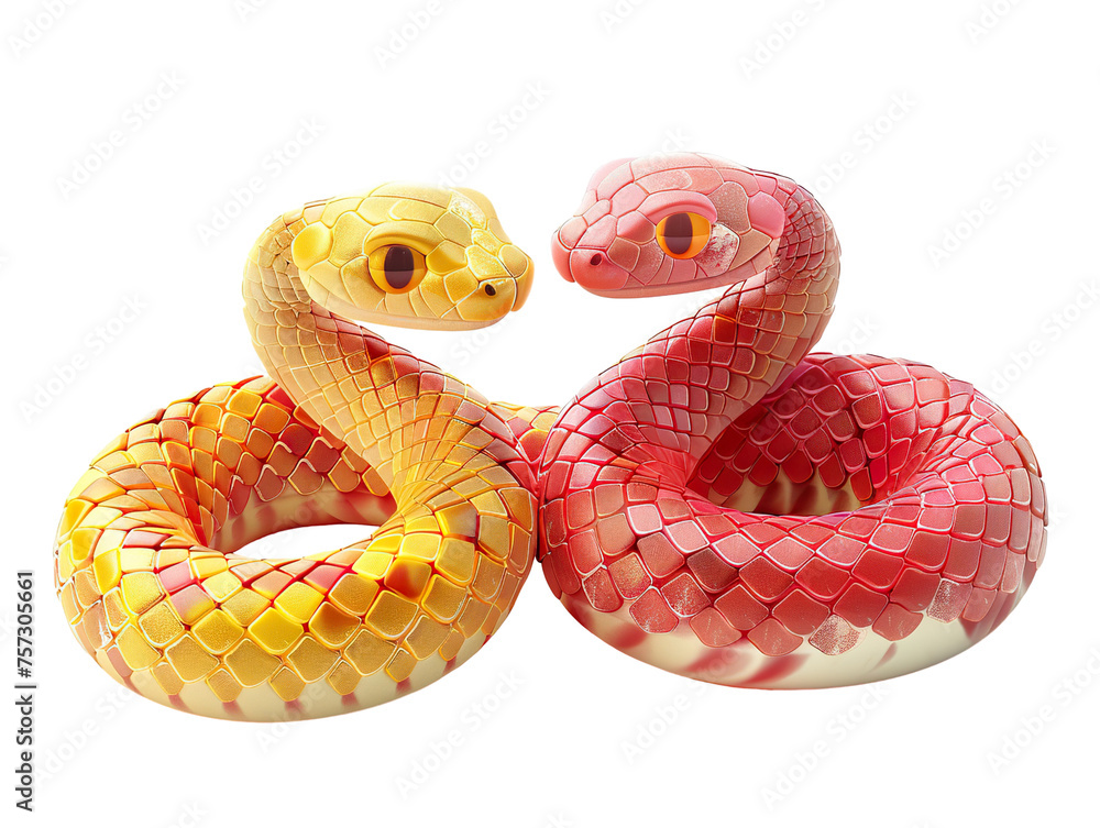 concept art of a couple cute chinese snake. Red and yellow color scheme ...