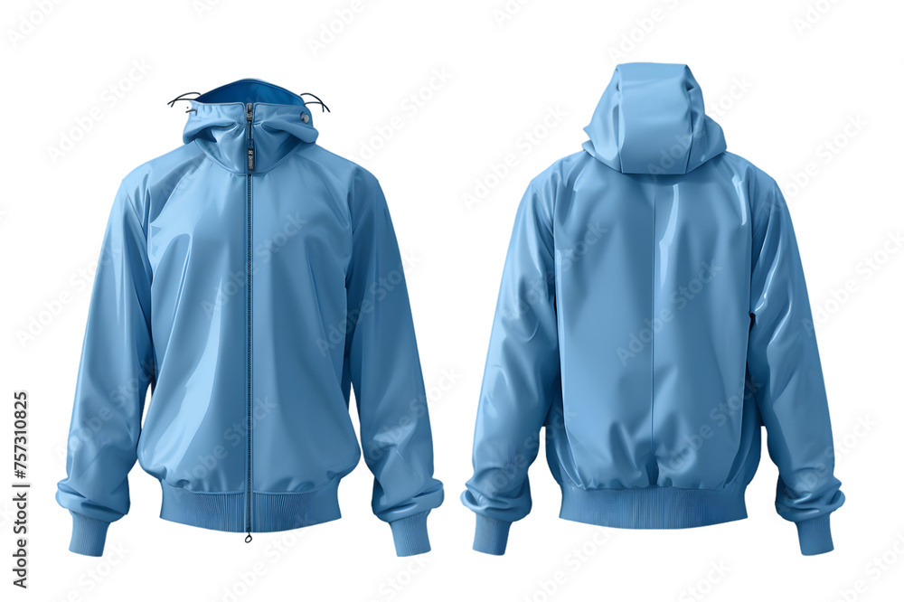 Front and back view of an azure basic windbreaker template. Lightweight ...