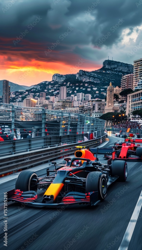 Formula One race car driving on race track during f1 competition on ...