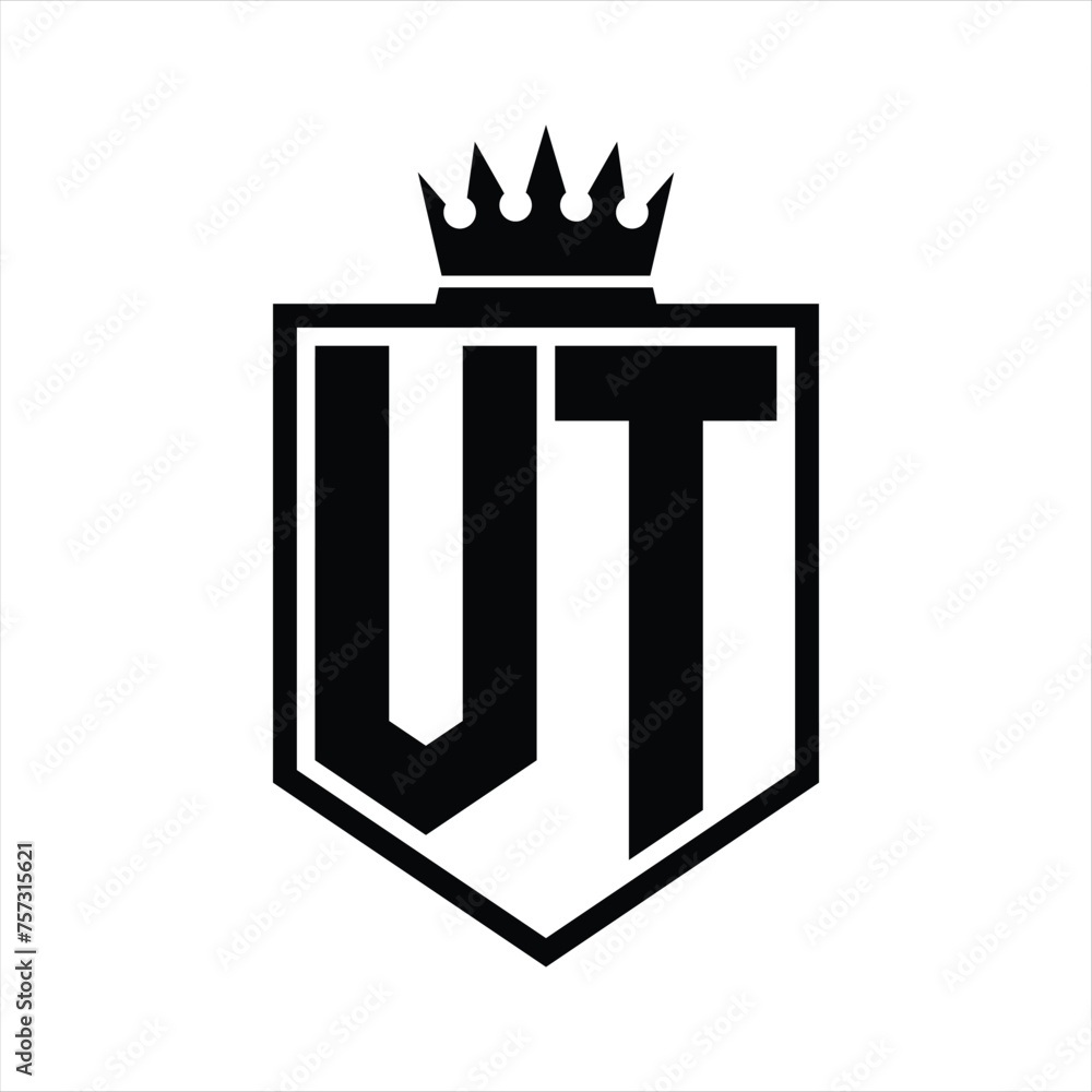 VT Logo monogram bold shield geometric shape with crown outline black ...