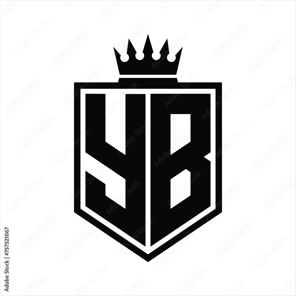 YB Logo monogram bold shield geometric shape with crown outline black ...