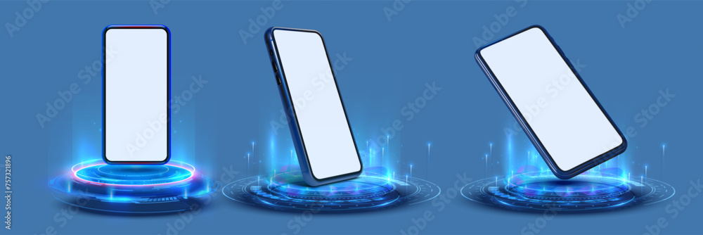 Futuristic Smartphones with Interactive Interface Display. Modern ...