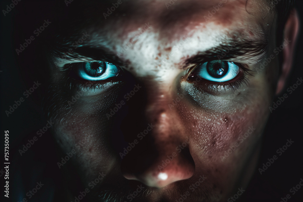 young man with creepy stare, incel with acne close up photo Stock Photo ...