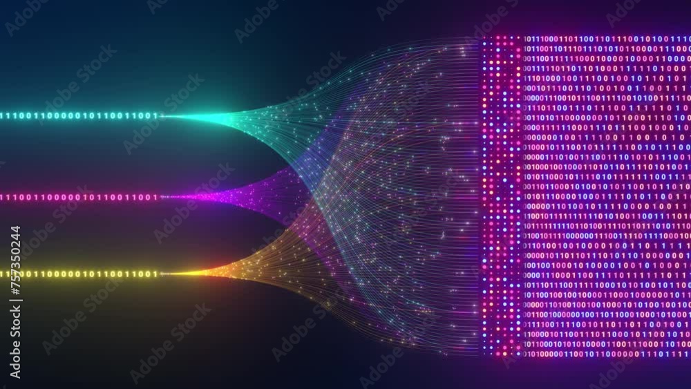 Neural network for artificial Big data technology and data science illustration. Data flow ...