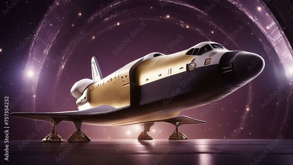 rocket in space _A fancy space shuttle with a gold and purple color ...