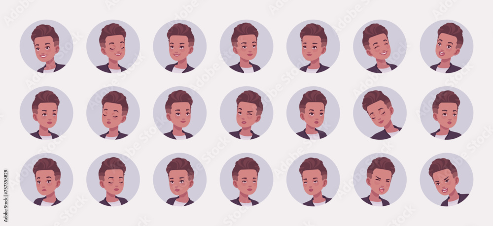 Young woman, cute female avatar nice portrait set, fade haircut ...