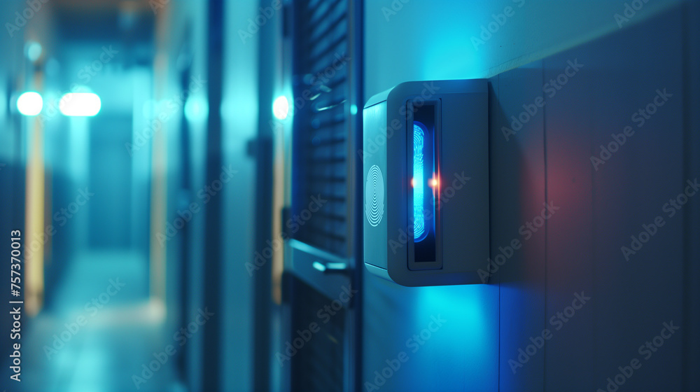 wall-mounted fingerprint or biometric authentication machine in the ...