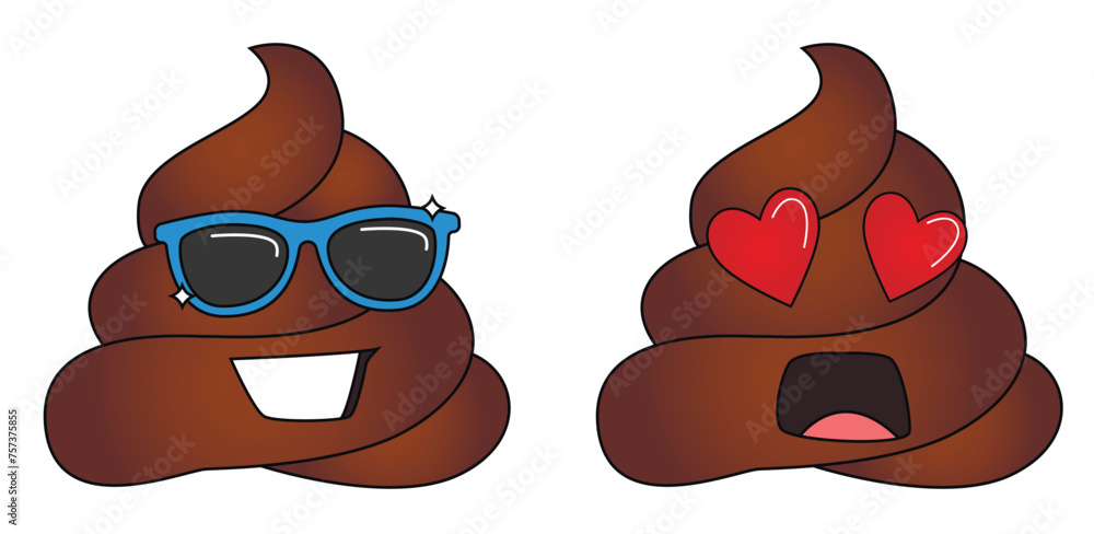 Emotions poop colored with glasses and with hearts vector set Stock ...
