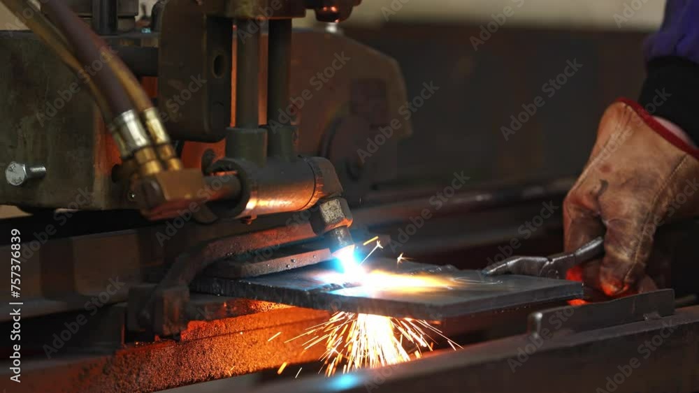 Flame or torch cutting process, the resulting chemical reaction between ...