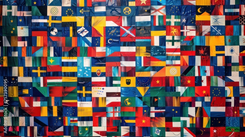 A colorful collage of flags from around the world. Concept of unity and ...