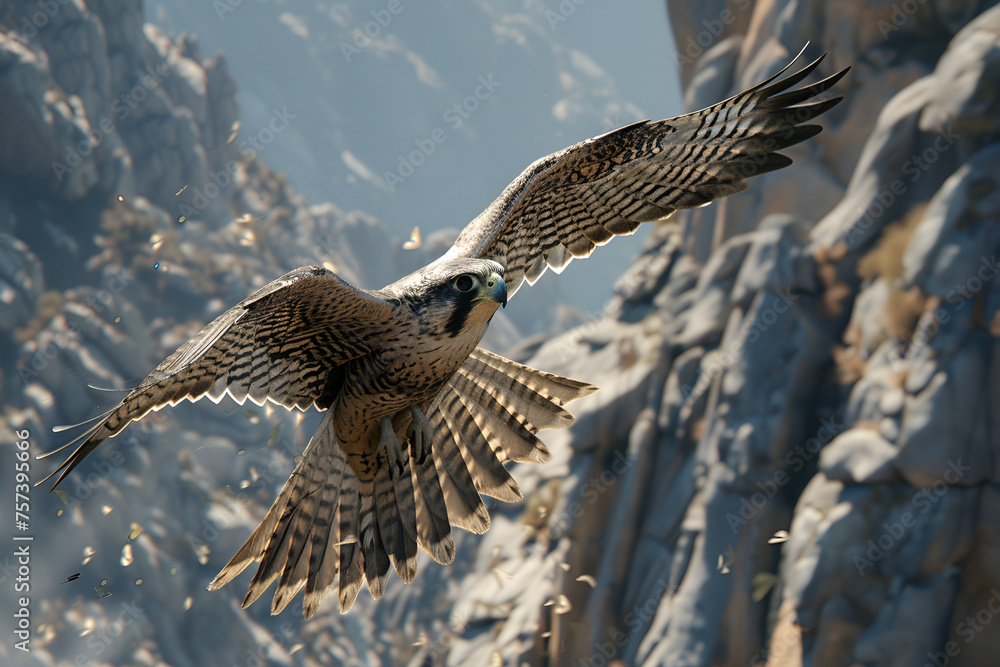 A falcon diving into the air with incredible speed and precision, its ...