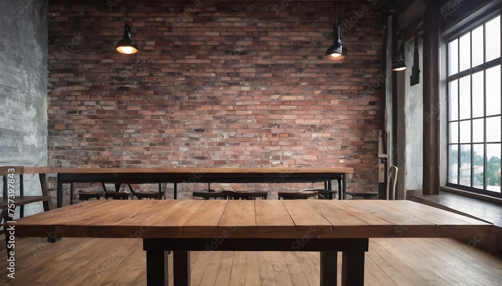 Lofty chill restaurant with wooden table and Depth of field , blurred ...