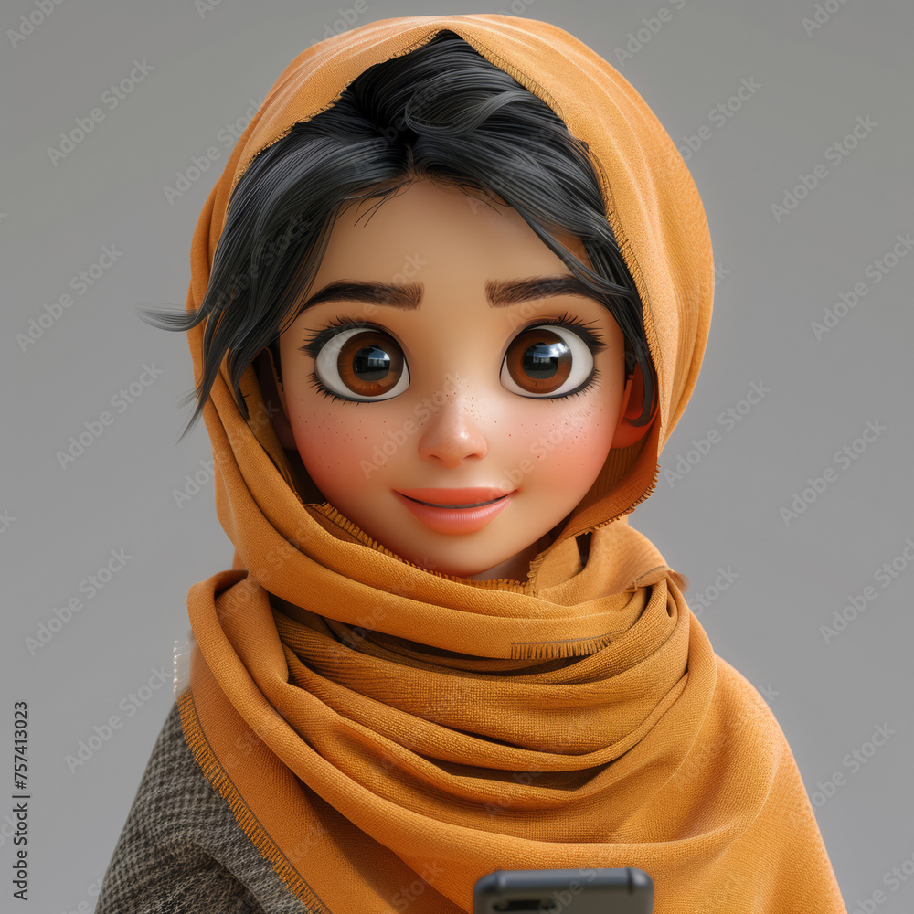 Cartoon muslim, 3D and illustration for animation on backdrop ...