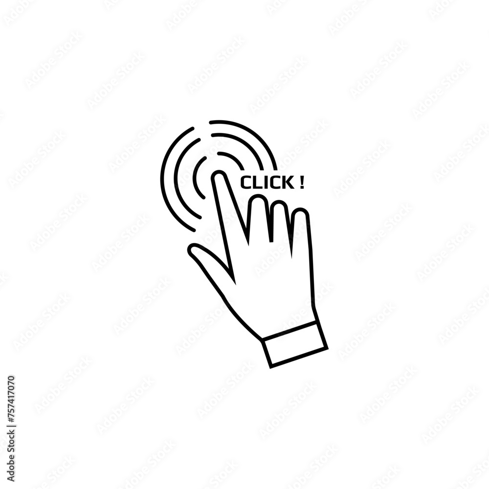 Hand click icon set in line style. Click here, Hand clicking, finger, Touch screen, pointer ...