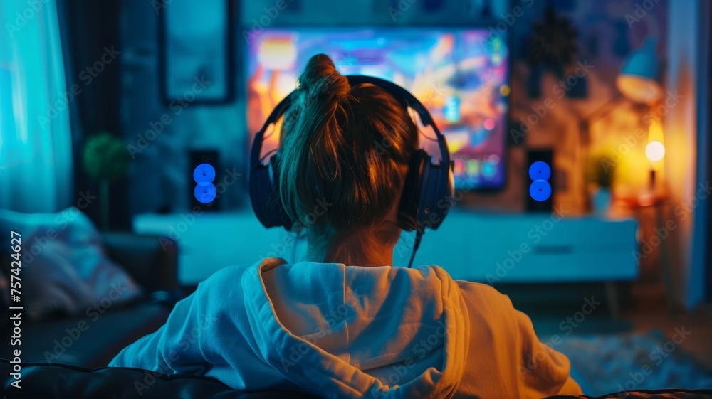 teenager player video games in his room with his back turned. Pc gaming ...