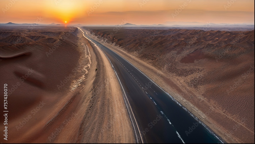 Asphalt road in the desert in Saudi Arabia at sunset, roads and streets ...