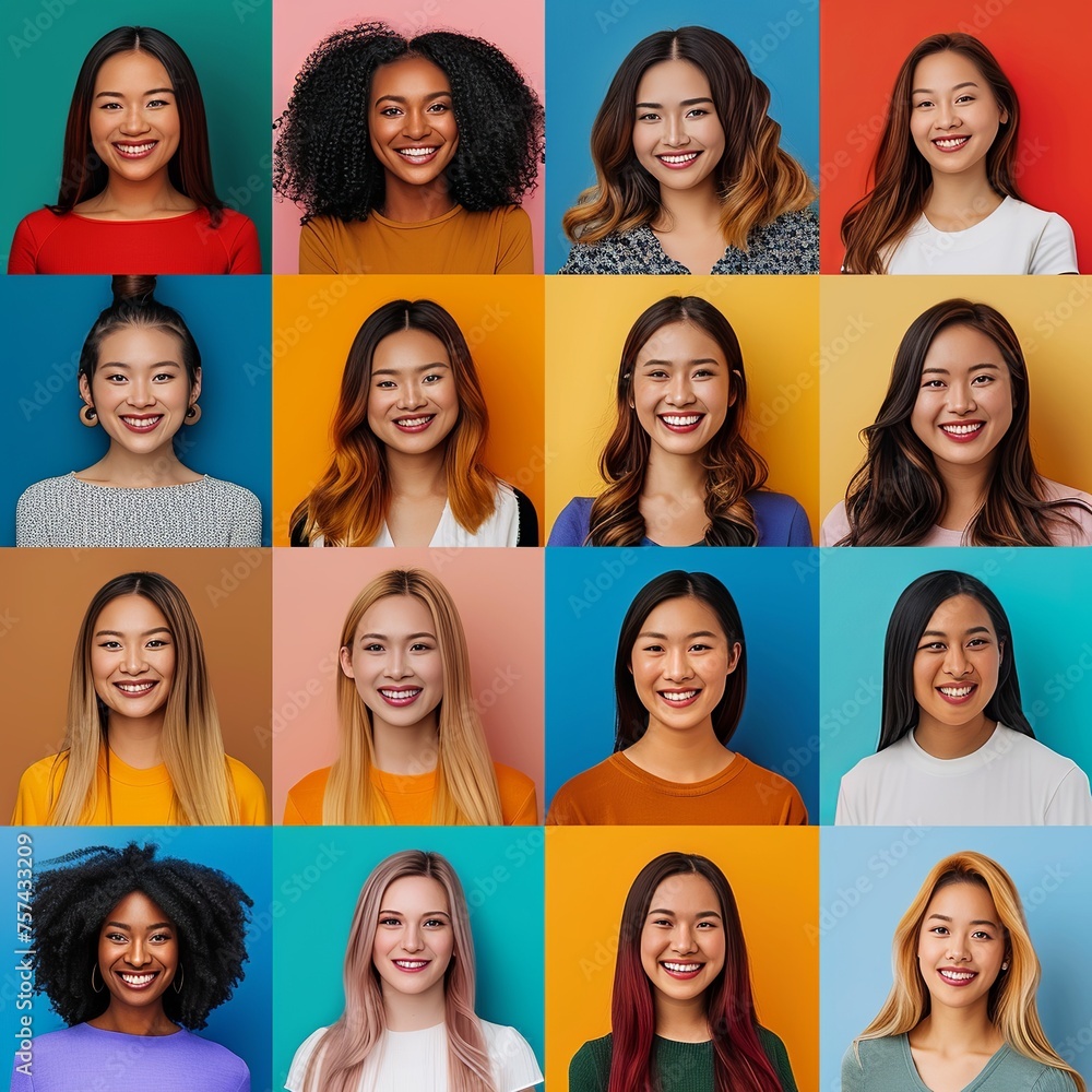 Composite portrait of headshots of different smiling women from all ...